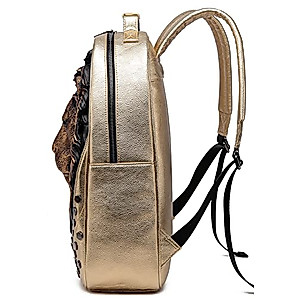 kiisy 3D Lion Head Backpack Bookbag,Designer Travel Laptop Backpack,PU Leather Water Resistant College School Computer Bag (Gold)