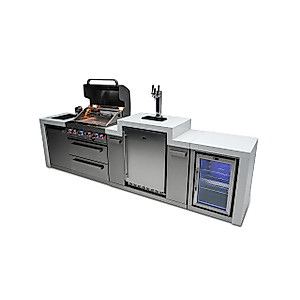 Mont Alpi MAi400-DKEGFC 32-Inch Deluxe 4-Burner 78000 BTU Deluxe Stainless Steel Island Outdoor Kitchen Gas Barbecue Grill w/Wine Cooler Beverage Center Refrigerator & 3 Beer Tap Kegerator Dispenser