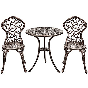 Tangkula 3 Pieces Outdoor Bistro Set, Patio Furniture Set with Rust-Resistant Cast Aluminum Frame, Outdoor Table and Chairs Furniture for Balcony Backyard Garden & Poolside