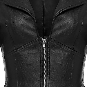 Women's Fashion Perfectly Shaping Zip Up Long Sleeves Faux Leather Biker Jacket Black L3XL/XXL 885
