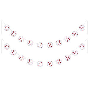 Pack of 2 Baseball Banner Paper Garland Sports Theme Party Decorations for Baby Shower Boy's Birthday Photo Prop Room Decors