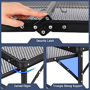 REDCAMP 36x24 Folding Grill Table for Outside with 2 Side Tables, Lightweight Portable Metal Aluminum Outdoor Grill Table with Adjustable Height Legs, Great for Camping Picnic Cooking BBQ, Black 3ft