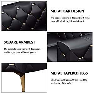 Chesterfield Sofa, 84'' Leather Upholstered 3 Seater Couch with Square Arms and Tufted Back, Mid-Century Modern Sofa with Metal Buckle and Metal Legs Decor for Living Room, Office, Bedroom