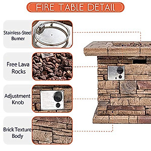 HOMPUS Outdoor Propane Fire Pit Table 32-inch Imitation Stone Square Concrete Propane Fire Pit with Lava Rocks and Rain Cover 50,000 BTU Gas Smokeless Fire Pit for Outside Patio,Garden,Deck,Backyard