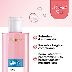 L'Oreal Paris Skincare HydraFresh Toner Face Toner, Alcohol Free Toner with Pro-Vitamin B5 for a Smoother, Brighter Complexion, 2 Count