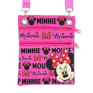 Disney's Minnie Mouse"Glam" Cross-Body Passport Purse Shoulder Bag, Neon Pink