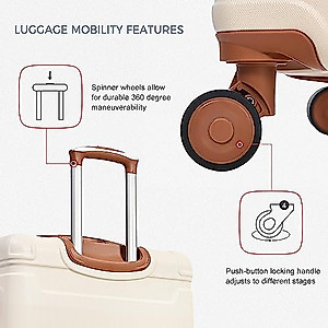 Merax Luggage Sets 3 Piece Suitcase, Hardside Suit case with Spinner Wheels Lightweight TSA Lock, Ivory/Brown, 20/24/28 Inch