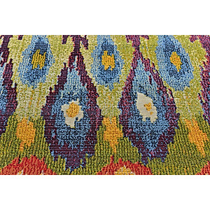 Unique Loom Outdoor Modern Collection Area Rug - Ikat (5' 4" Square, Multi/ Burgundy)