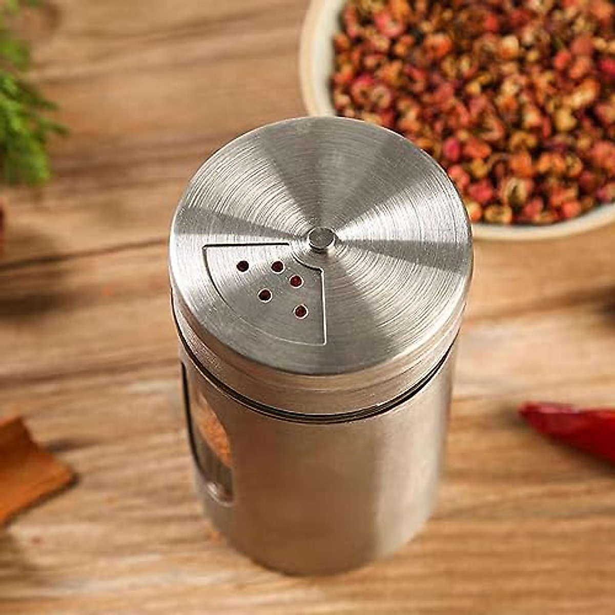 Salt Shaker, 80ml Seasoning Pepper Bottles with Rotary Cap, Stainless Steel Spice Dispenser, Spout Shape Salt Shaker, Salt Grinder and Container for Home Hotels Black Pepper White Pepper and Salts