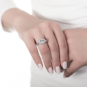 BERRICLE Sterling Silver Halo Wedding Engagement Rings Round Cubic Zirconia CZ Art Deco Ring for Women, Rhodium Plated Size 5