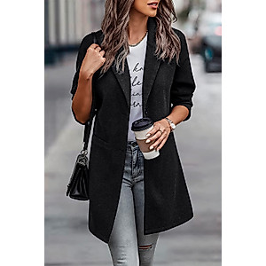 PRETTYGARDEN Women's 2024 Plaid Shacket Jacket Casual Button Wool Blend Winter Tartan Trench Coat With Pockets (Solid Black,Large)