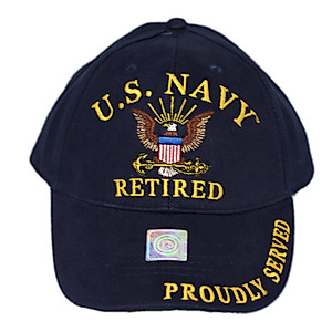 MWS U.S Navy Retired Proudly Served Navy Blue Embroidered Cap Hat