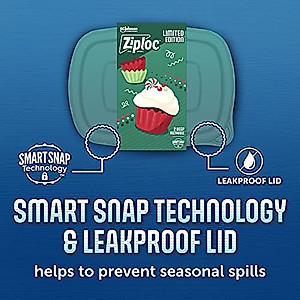 Ziploc Food Storage Meal Prep Containers Reusable for Kitchen Organization, Smart Snap Technology, Dishwasher Safe, Deep Square, 3 Count, Holiday Designs, Packaging May Vary