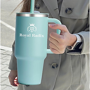 Royal Radix 40oz Insulated Tumbler with Handle & Straw, Stainless Steel Travel Mug, Leak-Proof, Hot & Cold Beverage Cup, BPA-Free, Dishwasher Safe, for Coffee & Water