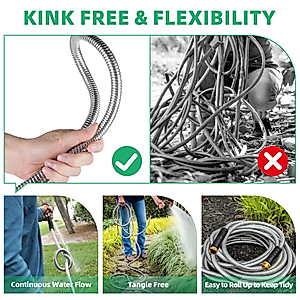 Garden Hose 100 ft - Metal Hose Stainless Steel Water Hose Flexible Heavy Duty Garden Hose Collapsible and No Kink Water Pipe