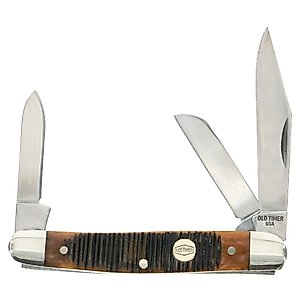 Old Timer Generational USA Series 34OTG Middleman Traditional Folding Pocket Knife with Stainless Steel Clip Point Blade, Sheepsfoot Blade, Pen Blade, Bone Handle, and Made in USA for EDC, and Outdoor