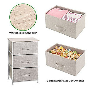 mDesign Steel Top and Frame Storage Dresser Tower Unit with 3 Removable Fabric Drawers for Bedroom, Living Room, or Bathroom - Holds Clothes, Accessories, Lido Collection - Linen/Tan
