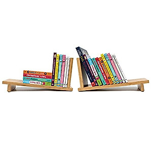 S&A WOODCRAFT Desktop Wood Bookshelf with Wooden Bookend, Bamboo Desk Organizer Shelf and Display Rack with Book Ends, Storage Shelf Bookcase for Office, Home Decor, Kitchen Countertop