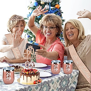 60th Birthday Decorations Gifts for Women Including Crown, Sash, Cake Topper, Candles and 12oz Wine or Coffee Tumbler Mug with Lid, Gifts for 60 Year Old Woman