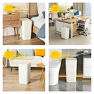 1.98 Gallon Bathroom Trash Can with Lid, 9 Liters Slim Garbage Can with Press Top, Dorm Room Small Trash Bin, Plastic Waste Basket for Bathroom, Office, Bedroom, Kitchen, Living Room, Laundry (Pink)