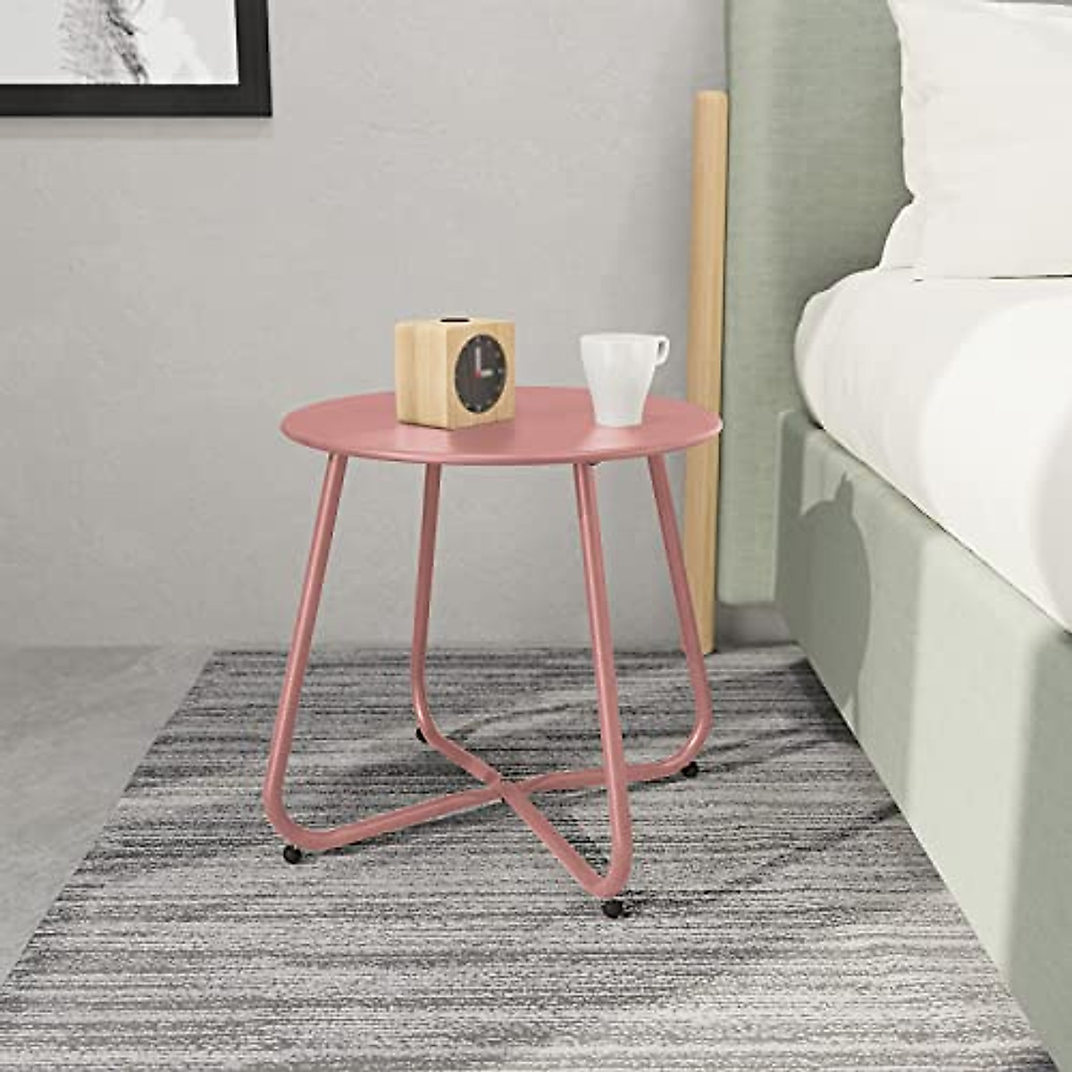 Grand patio Outdoor Side Table 18-inch Round End Table Accent Table for Bistro Balcony Apartment Rose Dawn