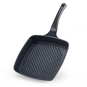 Cook N Home Grill Pan Nonstick Square for Stove Tops, Die Cast Aluminum Griddle Pan Marble 11-inch Cookware Fry Pan, Black