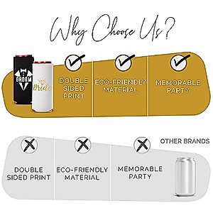 Bride and Groom Gifts Can Coolers, Set of 2, 1 White and 1 Black Beer Can Coolies, Cute Wedding Gifts, Novelty Can Cooler, Perfect Engagement or Gift, Bridal Shower Gift (Slim)