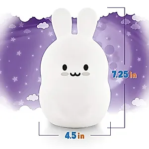 Lumipets Animal Kids Night Light, Silicone Nursery Light for Baby and Toddler, Squishy Night Light for Kids Room, Animal Night Lights for Girls and Boys, Kawaii Lamp, Cute Lamps for Bedroom (Bunny)