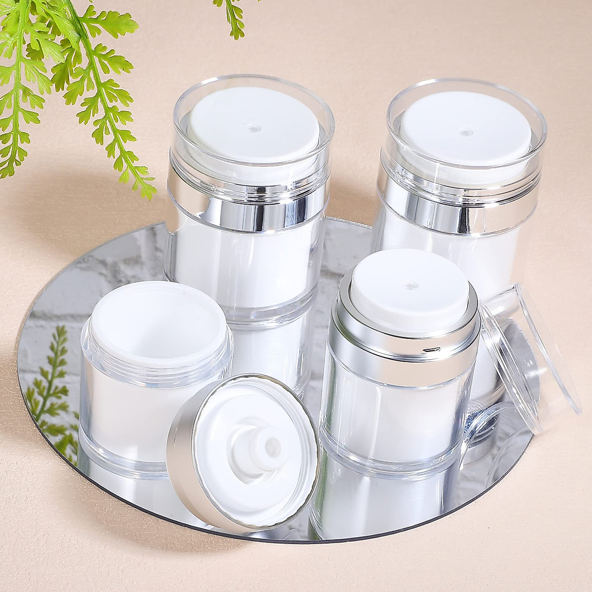 4 Pcs Vacuum Cream Jar Airless Cosmetic Pump Container Airless Pump Jars for Lotions and Creams Airless Pump Bottles Small Empty Airless Cosmetic Container Empty Cosmetic Bottle