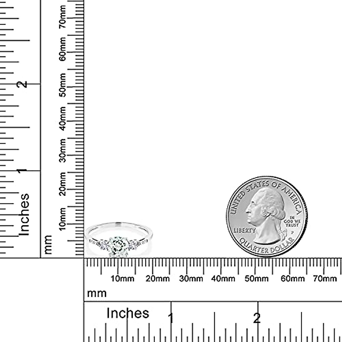 Gem Stone King 10K White Gold 6MM Round Gemstone Birthstone White Created Sapphire & White Diamond Accent 3-Stone Engagement Ring | Three-Stone Wedding Anniversary Promise Ring For Women