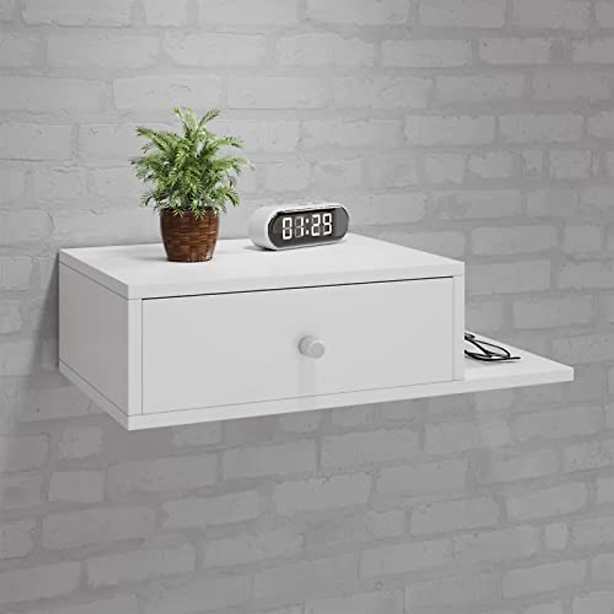 HIGOH Bedside Table Wall Mounted Bedside Table, Floating Bedside Table with Drawer Storage Cabinet for Living Room Bedroom