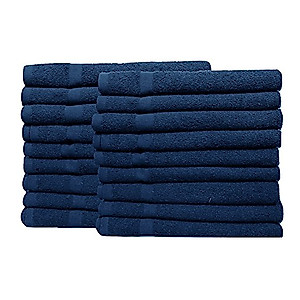 EOM Set of 12 Luxury Hand Towels - Ultra Soft Towels for Bathroom, Salon, Gym, Hotel, or Kitchen - Bleach Safe and 100% Cotton Bath Towels - Super Absorbent Bathroom Towels - 16" x 28" (Dark Blue)