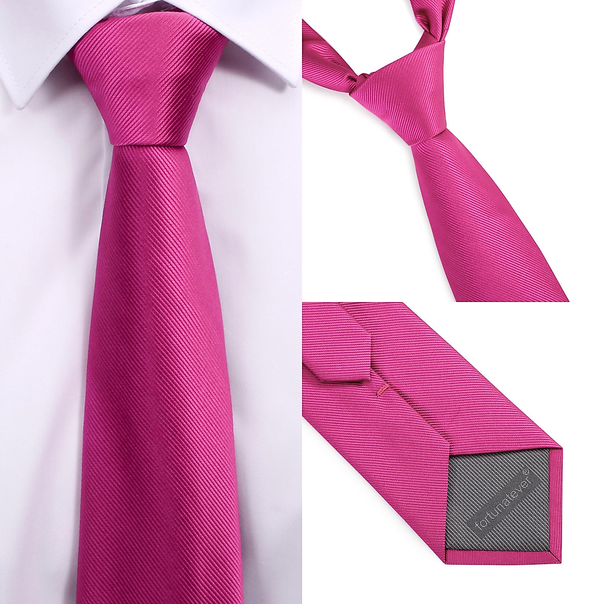 fortunatever Mens Solid Color Tie,Slim&Formal Necktie With Multiple Colors+Pocket Square(2.36''&3.35'') (Magenta Red, 2.36'' Width)