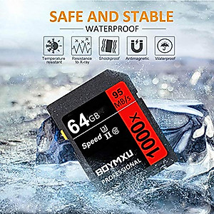64GB Memory Card, BOYMXU Professional 1000 x Class 10 Card U3 Memory Card Compatible Computer Cameras and Camcorders, Camera Memory Card Up to 95MB/s, Red/Black