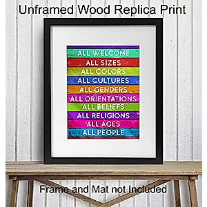 Welcome Sign - Liberal Wall Decor Picture - Gift for LGBTQ, Queer, Gay, Bi, Lesbian, African American, Black, Latino - 8x10 Paper Plaque Art Poster Print for Home, Office, Store, Bar - Unframed