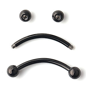 Ruifan Lot of 10 Black Titanium Anodized Eyebrow Piercing Jewelry Curved Barbell with Ball Kit Eyebrow Tragus Lip Ring 16g 16 gauge 12mm