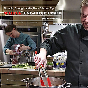 Walfos Silicone Tongs for Cooking - Heat Resistant kitchen tongs for Salad,Cooking, Grilling,Stainless Steel and BPA Free Silicone Tips set of 3 (7" 9" and 12 inch)