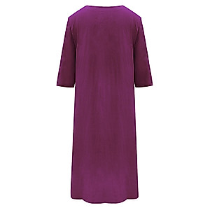 Evening Dresses for Women Elegant Women Summer Dress Round Neck Loose Elegant Cotton Linen Casual Retro Long Sleeve Hot Pink