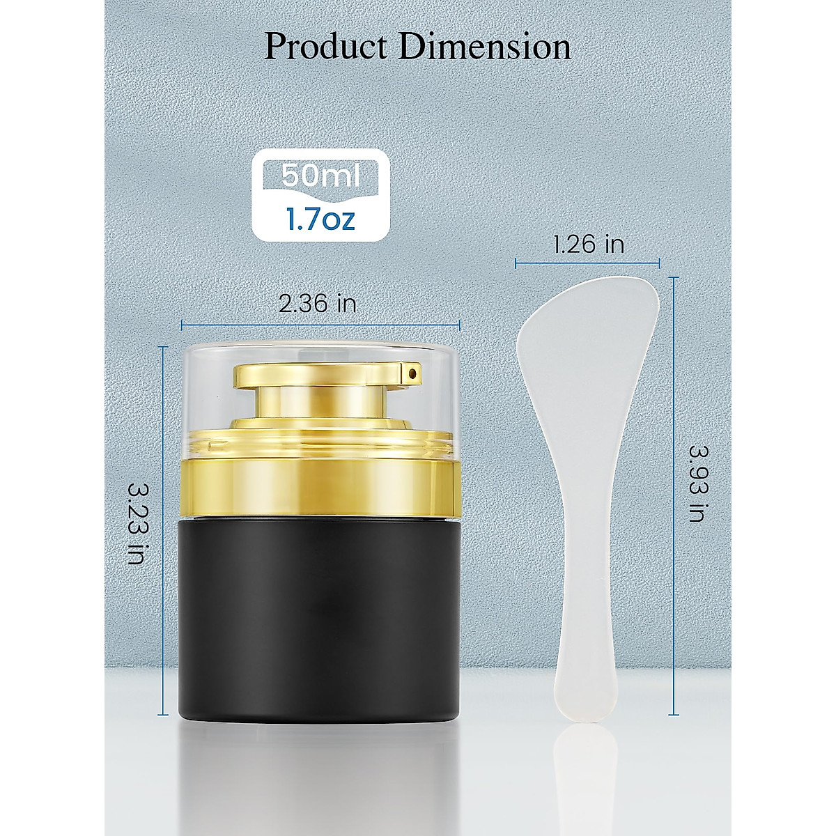 PARAKE Airless Pump Jars, 4-Pack 1.7 Oz Empty Moisturizer Pump Dispensers, Refillable LeakProof Vacuum Cosmetic Containers, Travel Airless Pump Bottles for Cream Lotion Skincare Toiletries (Black)