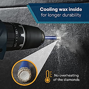 Dry Diamond Drill Bits - 5 Pcs Set 1/4", 5/16", 3/8",1/2" - Tile Drill Bits & 1/4 Carbide Drill Bit - Diamond Tip Drill Bit for Glass, Ceramic, Tile, Marble, Porcelain - Glass Drill Bit with Hex Shank