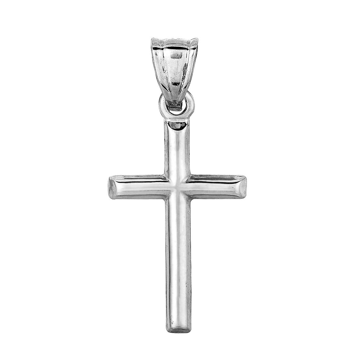 Jewelry Affairs 14k White Gold Shiny Round Tube Cross Pendant