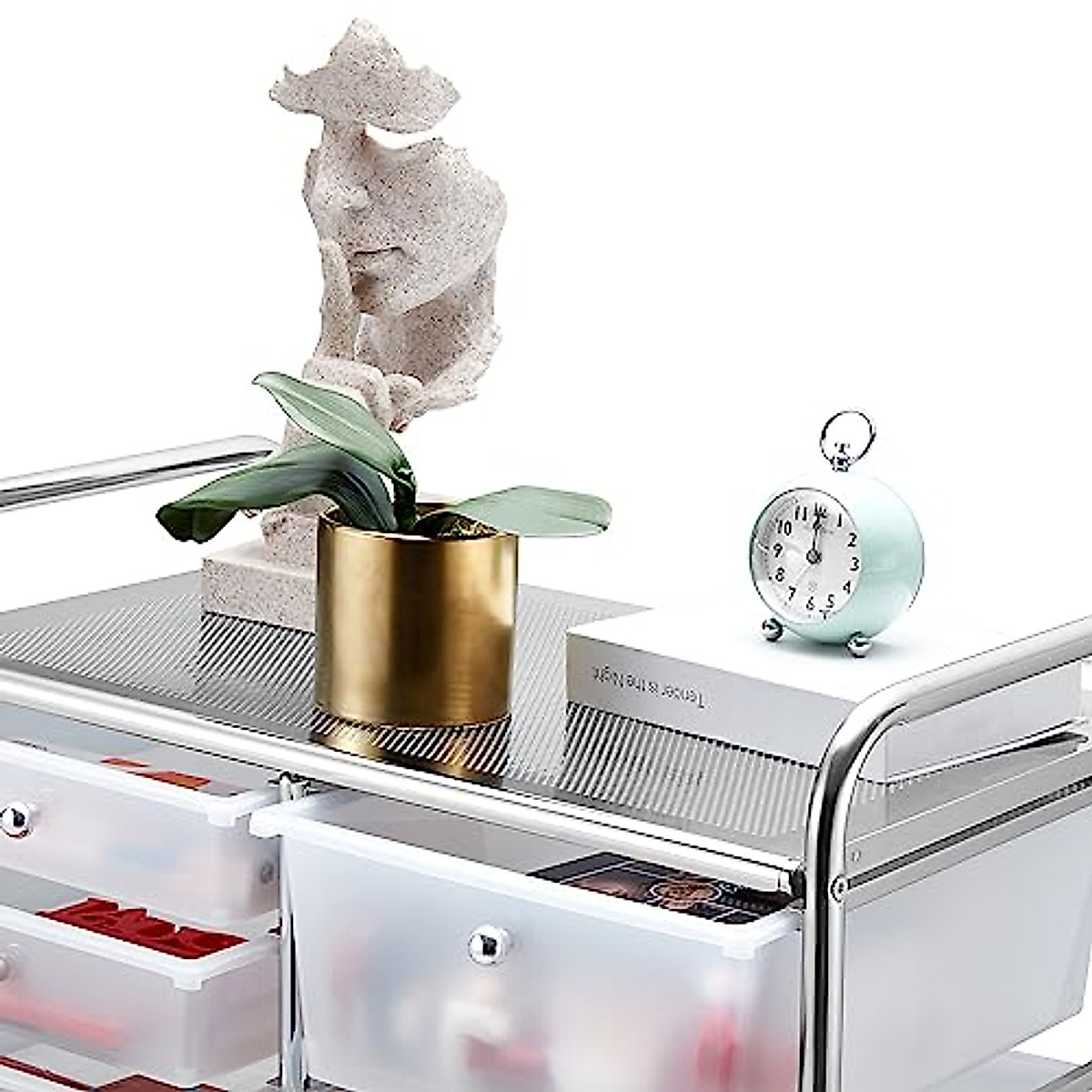 Homgava Rolling Storage Cart and Organizer with 12 Plastic Drawers-4 Lockable Casters for School Office Home Beauty Salon(White)