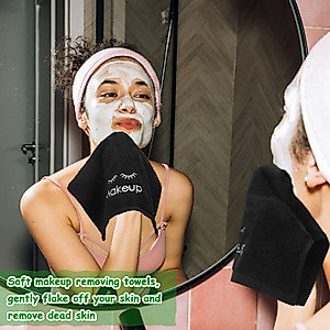 12 Pieces Cotton Makeup Towels Black 13x13 Inches Makeup Washclothes for Face Reusable Makeup Remover Towels Facial Cleansing Wash Cloths Women Face Towel Absorbent Cosmetic Towel (Cute Style)