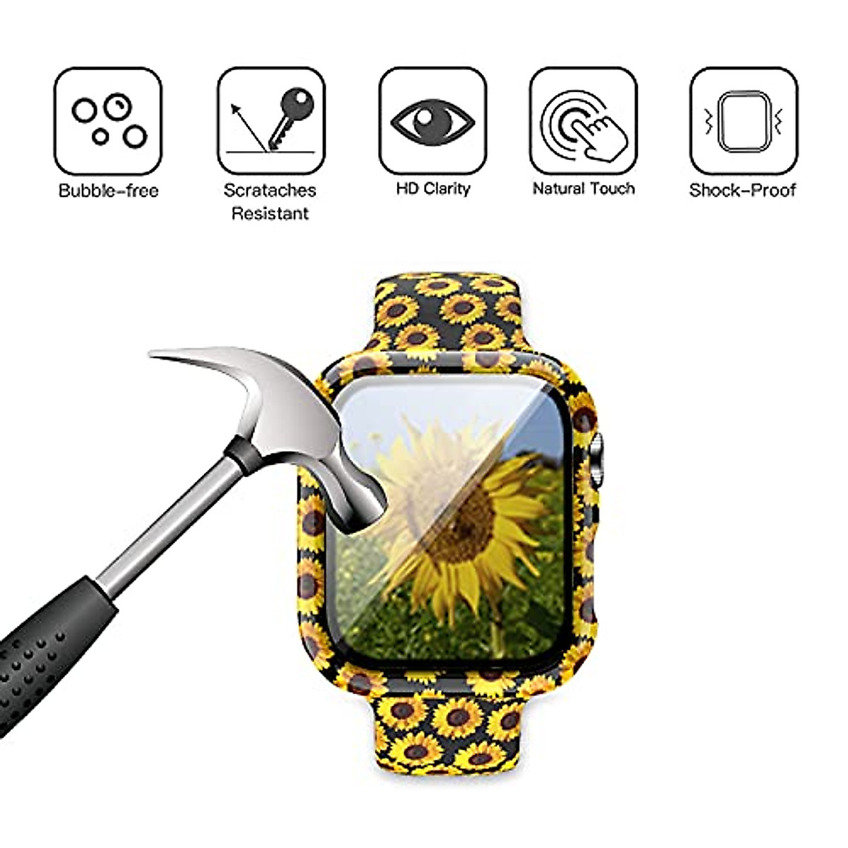 LKEITY Floral Printed Pattern Silicone Band with Case Cover Set Screen Protector Compatible for Apple Watch 41mm 45mm 38mm 40mm 44mm 42mm, Soft Sport Strap for iWatch Series 8 7 SE 6 5 4 3 2 1 Women