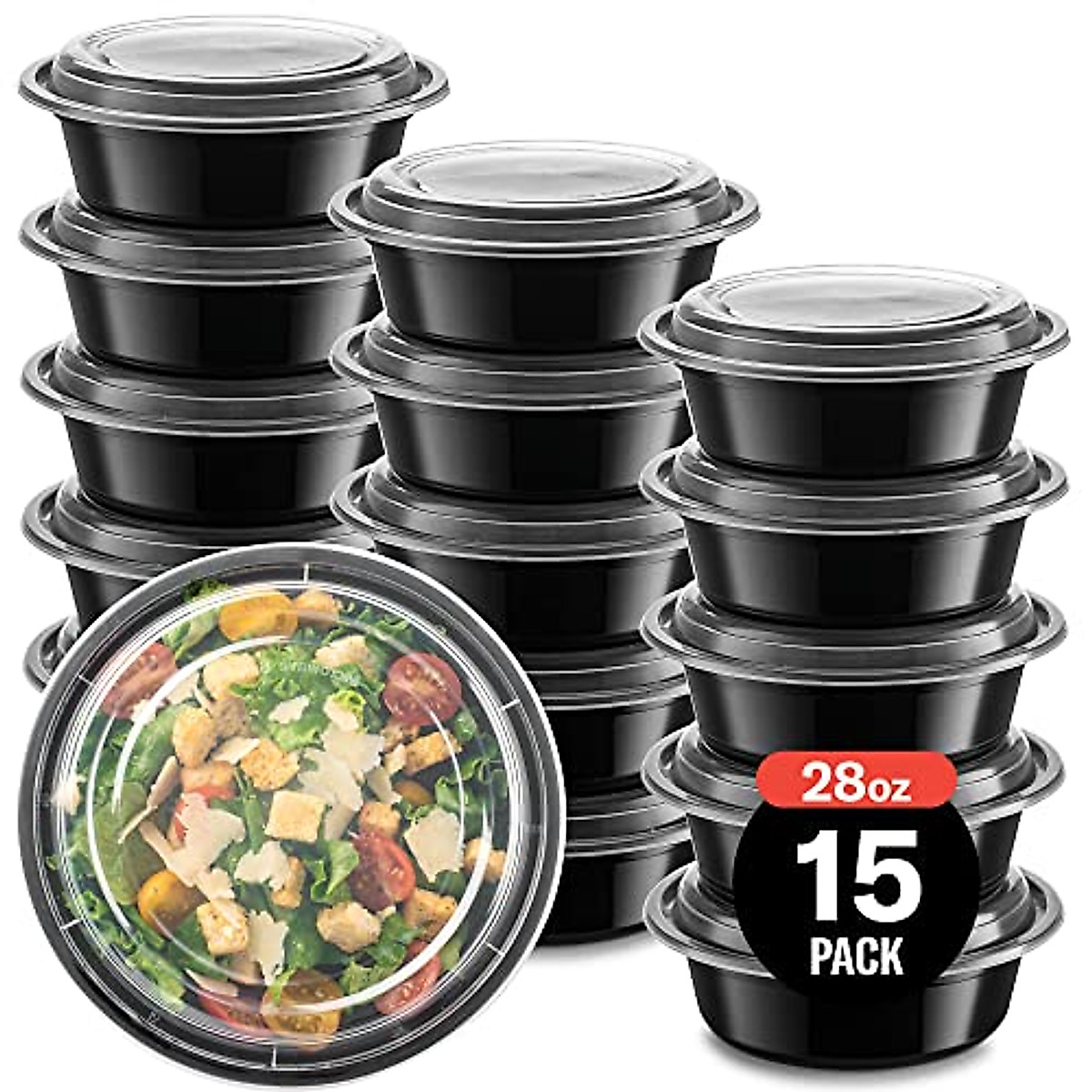 15-Pack meal prep Plastic Microwavable Food Containers Bowls for meal prepping with Lids (28 oz.) Black Reusable Storage Lunch Boxes -BPA-Free Food Grade -Freezer & Dishwasher Safe. - PREMIUM QUALITY