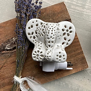 Lilys Lights Handmade LED Ceramic Elephant Plug in Night Light for Kids (White Elephant)