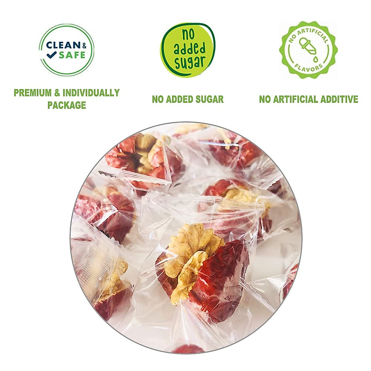 EAPC Dried Date and Walnut, 20 Individually Wrapped for Freshness, Healthy Snack No Sugar Added Seedless Dried Jujube Dates with Walnut, Perfect Holiday Birthday Gift for Friends & Family, 300g/10.6oz