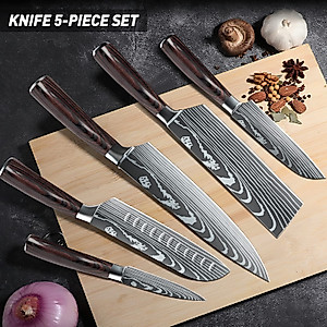 MDHAND Professional Kitchen Chef Knife Set, High-Carbon Stainless Steel Chef Knife Set with Cover, 5 Piece Knifes set
