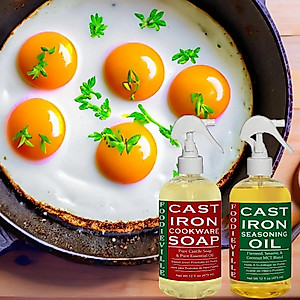 Cast Iron Oil Non-stick Conditioner for Seasoning Skillets,Griddles, BBQ Grill, Flat Top Grills, Dutch Ovens with Oils of Flax, Sesame, and MCT, 12 fl. oz. Foodieville by Creation Farm