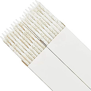 White Gold Glitter Long Thin Birthday Cake Candles in Holders (5 in., 48 Pack)